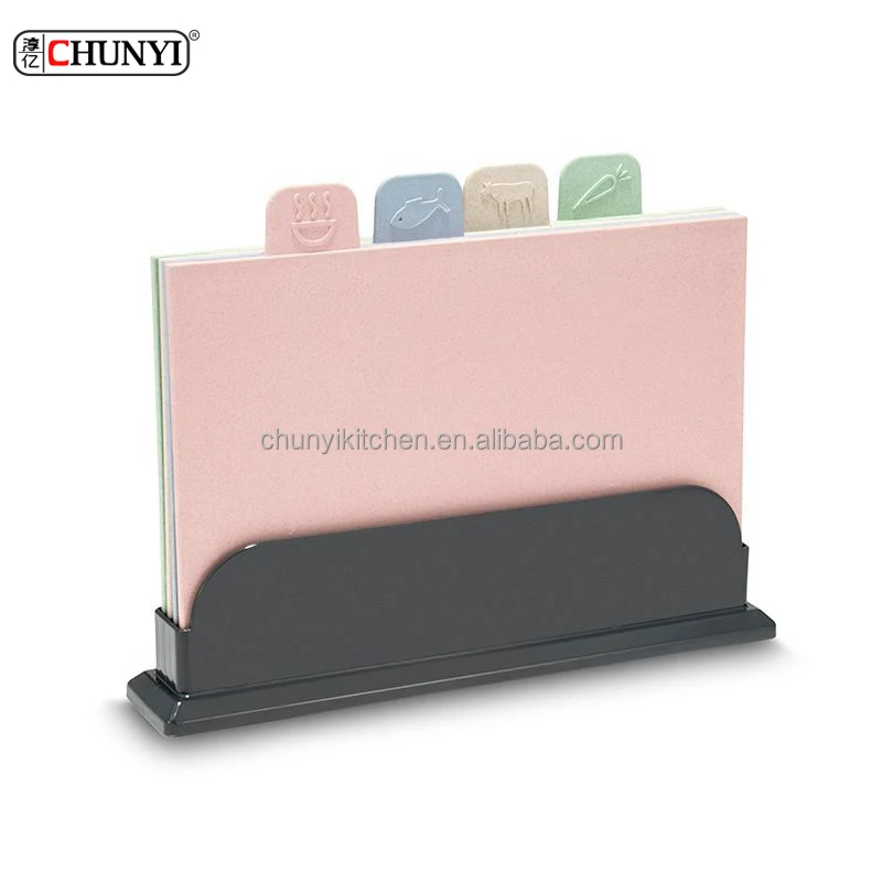 Custom Colored Pp Chopping Blocks With Tray Index 4-piece Plastic ...