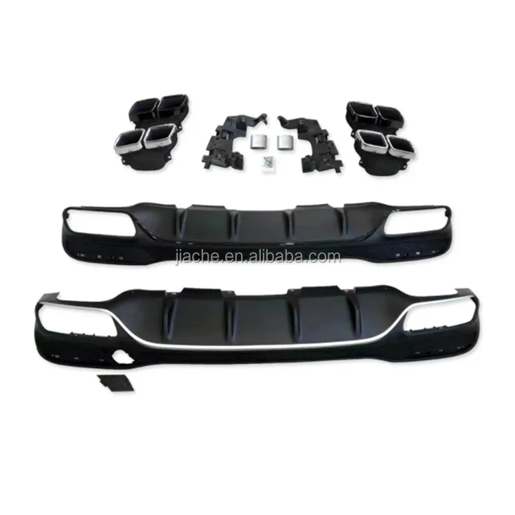 Pp Black Rear Bumper Lip Diffuser With Exhaust Tips For Mercedes Benz ...