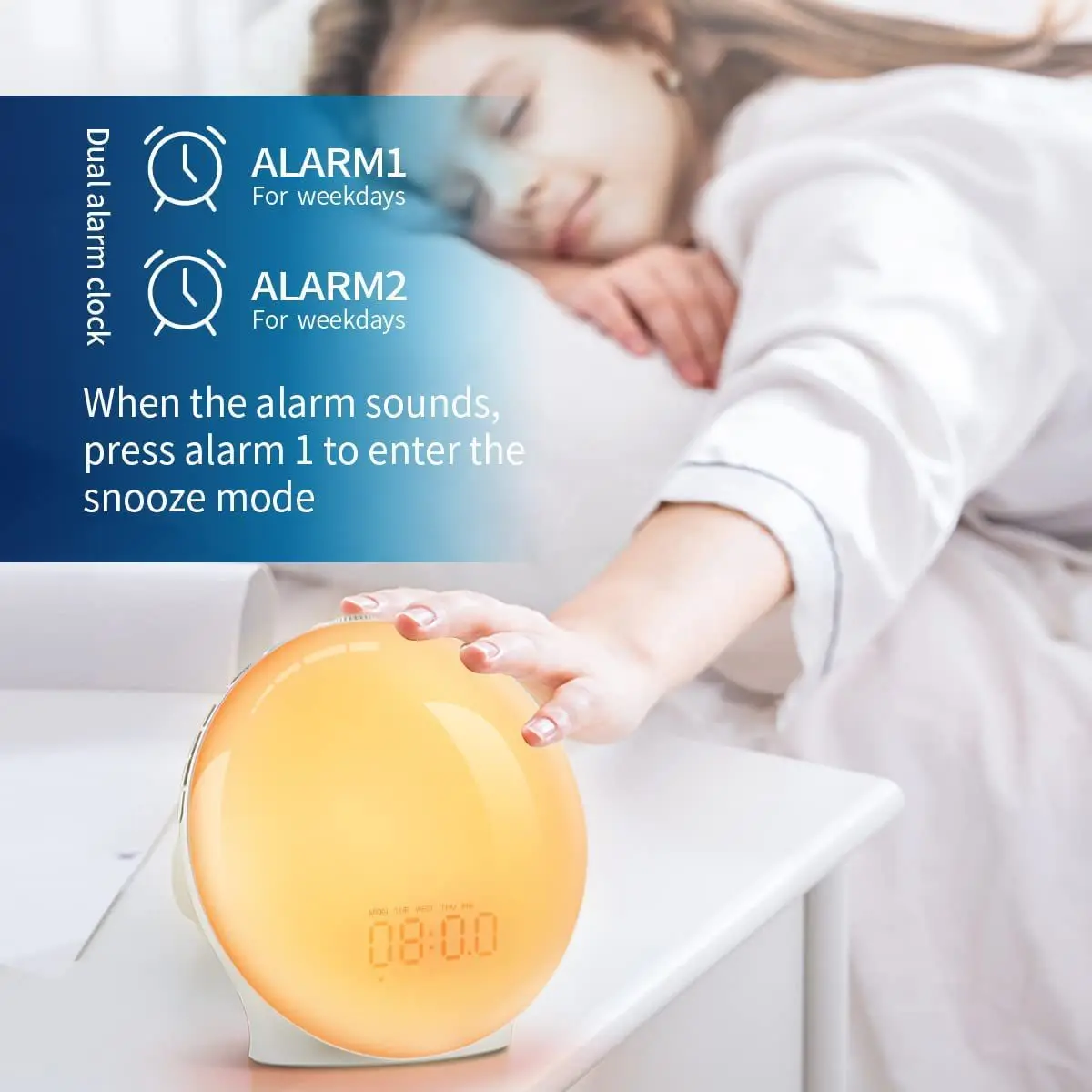 Smart Wake up Light Sunrise Alarm Clock for Kids Adults Bedroom With ...