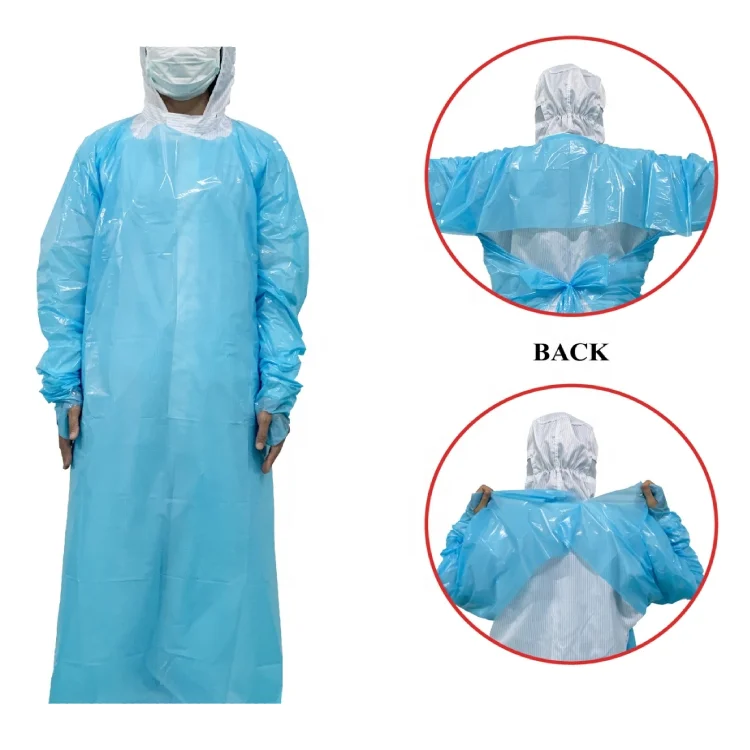 Disposable Isolation CPE Plastic Gown Cheap Long Sleeve Apron with ...