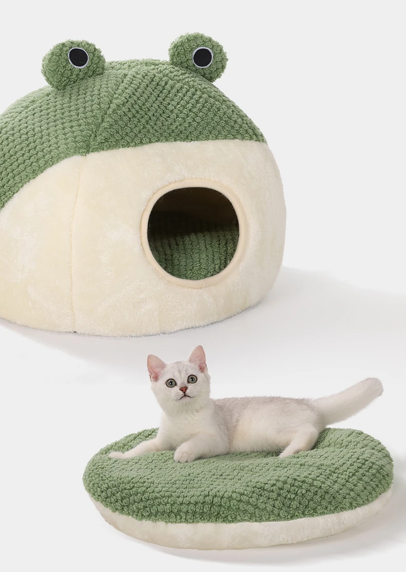Cartoon Frog Design Luxury Pet Bed Comfortable Plush Puppy Nest Cave ...