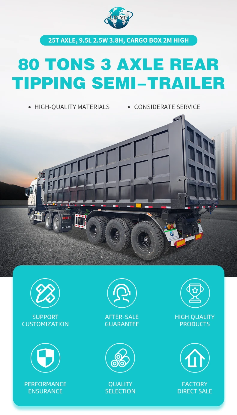 LUYI Heavy Duty Sand Stone Transport 80 Ton 3 Axle Tipper Truck Trailer ...