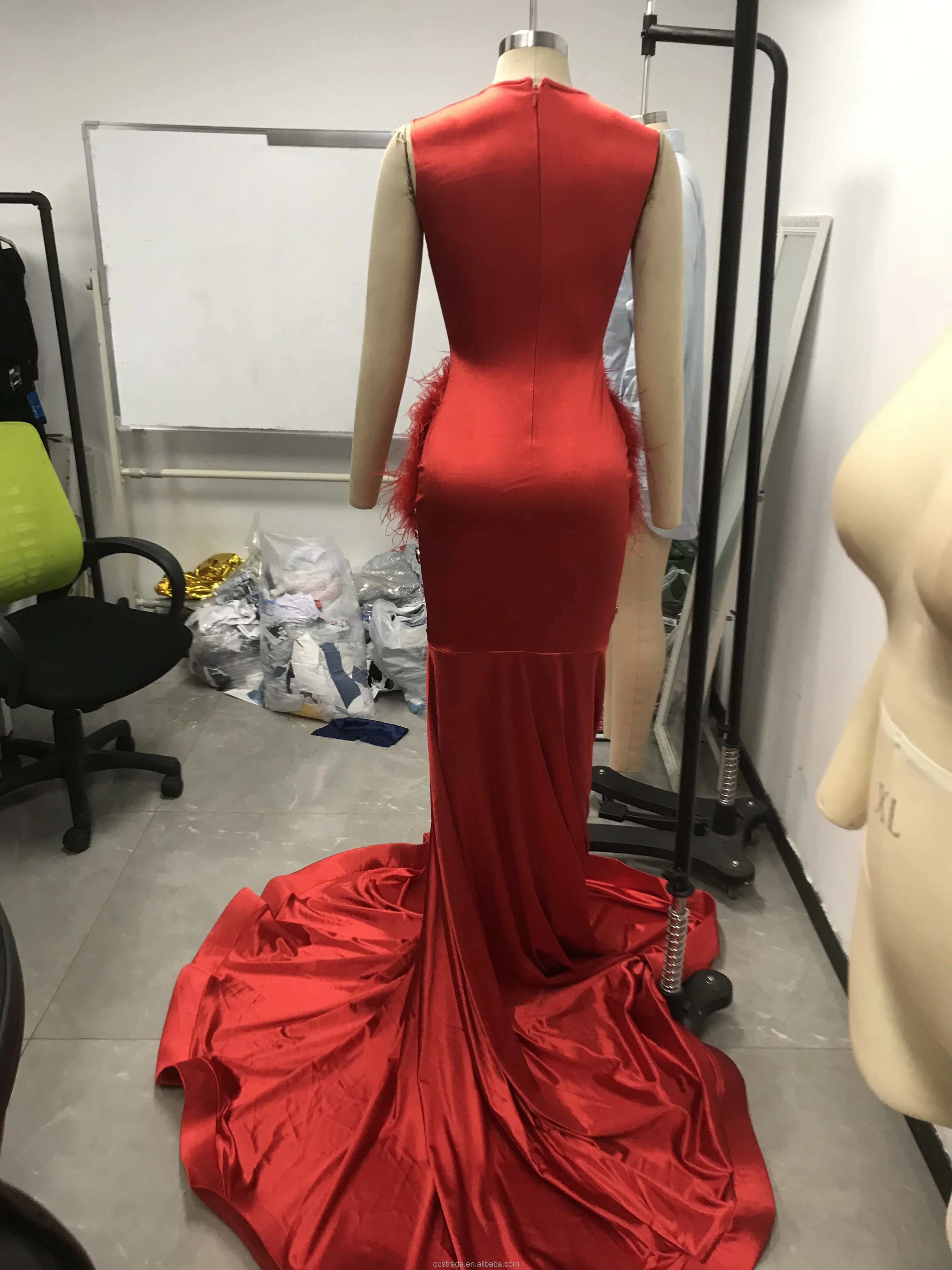 Ocstrade Red Carpet Modeling Crystal Sleeveless Evening Long Dress ...