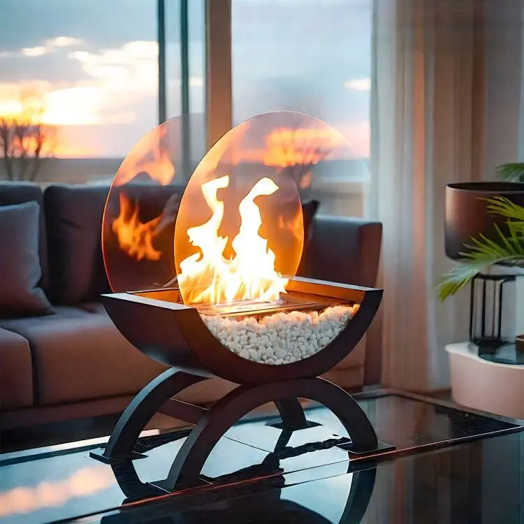Modern Freestanding Round Bioethanol Fireplace Large Burner Patio ...