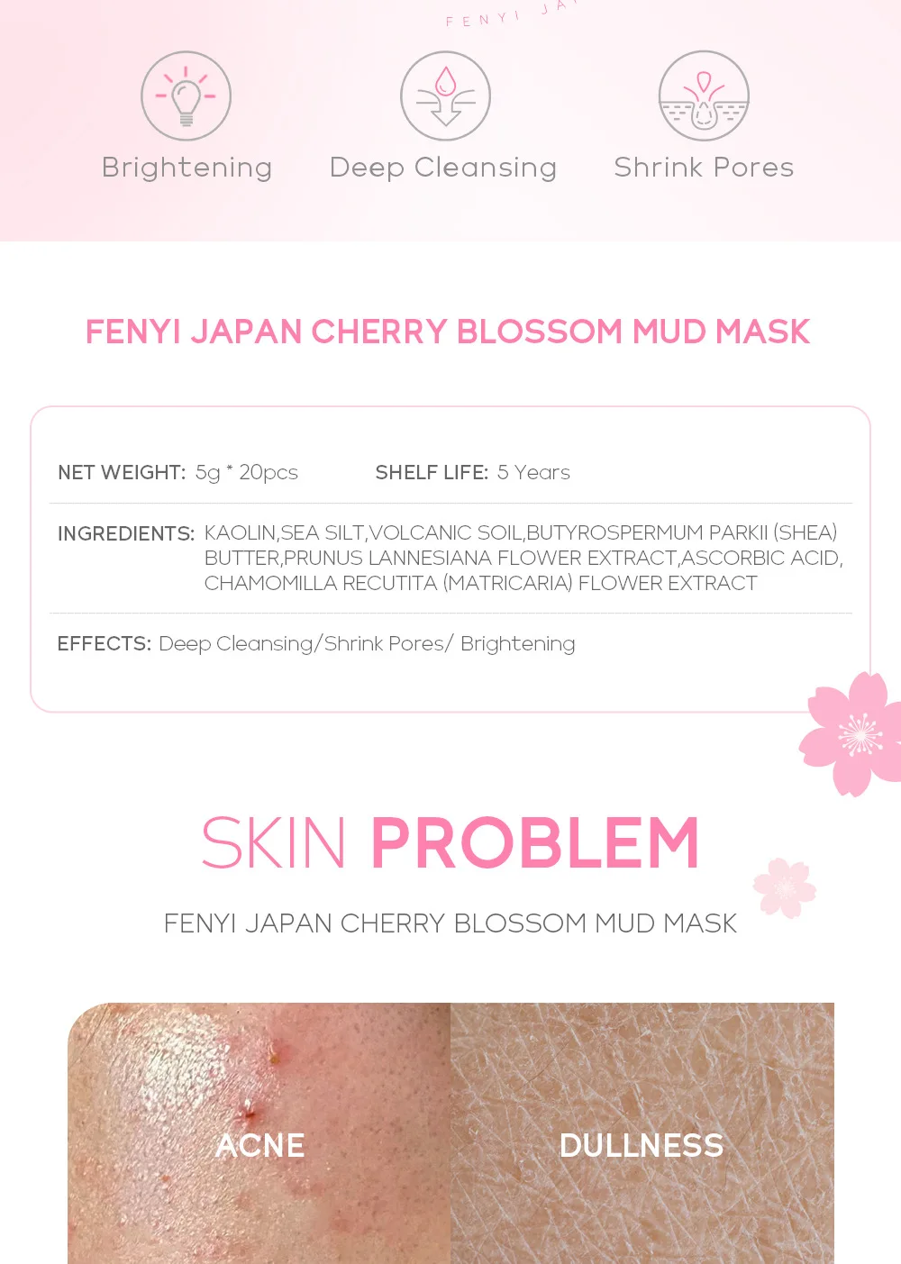 Custom 5g Sakura Mask Mud Facial Care Deep Cleansing Acne Blackhead ...