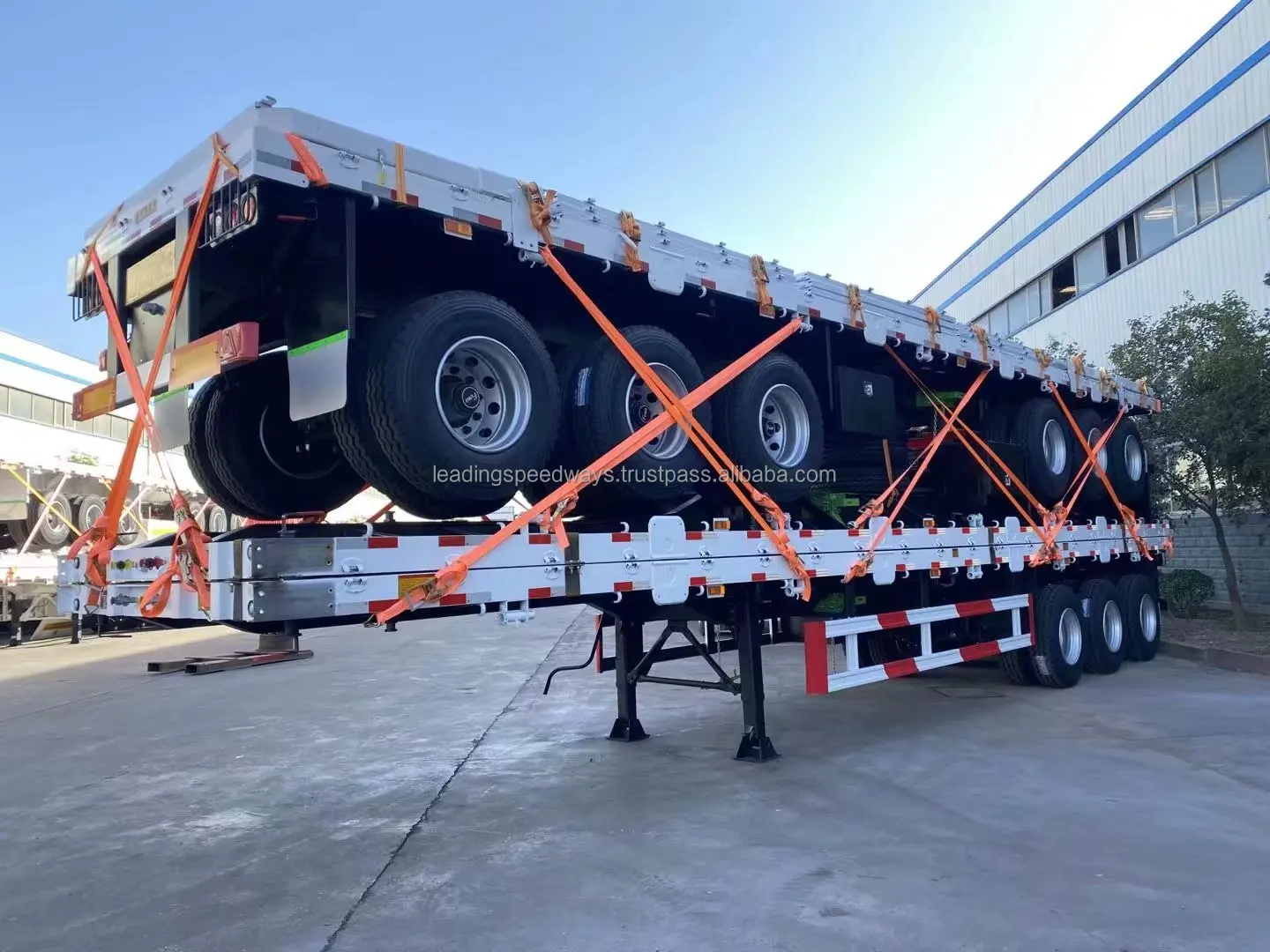 Brand New Flatbed Semi Trailer 70ton 3axles Pan Trailer Container Semi ...
