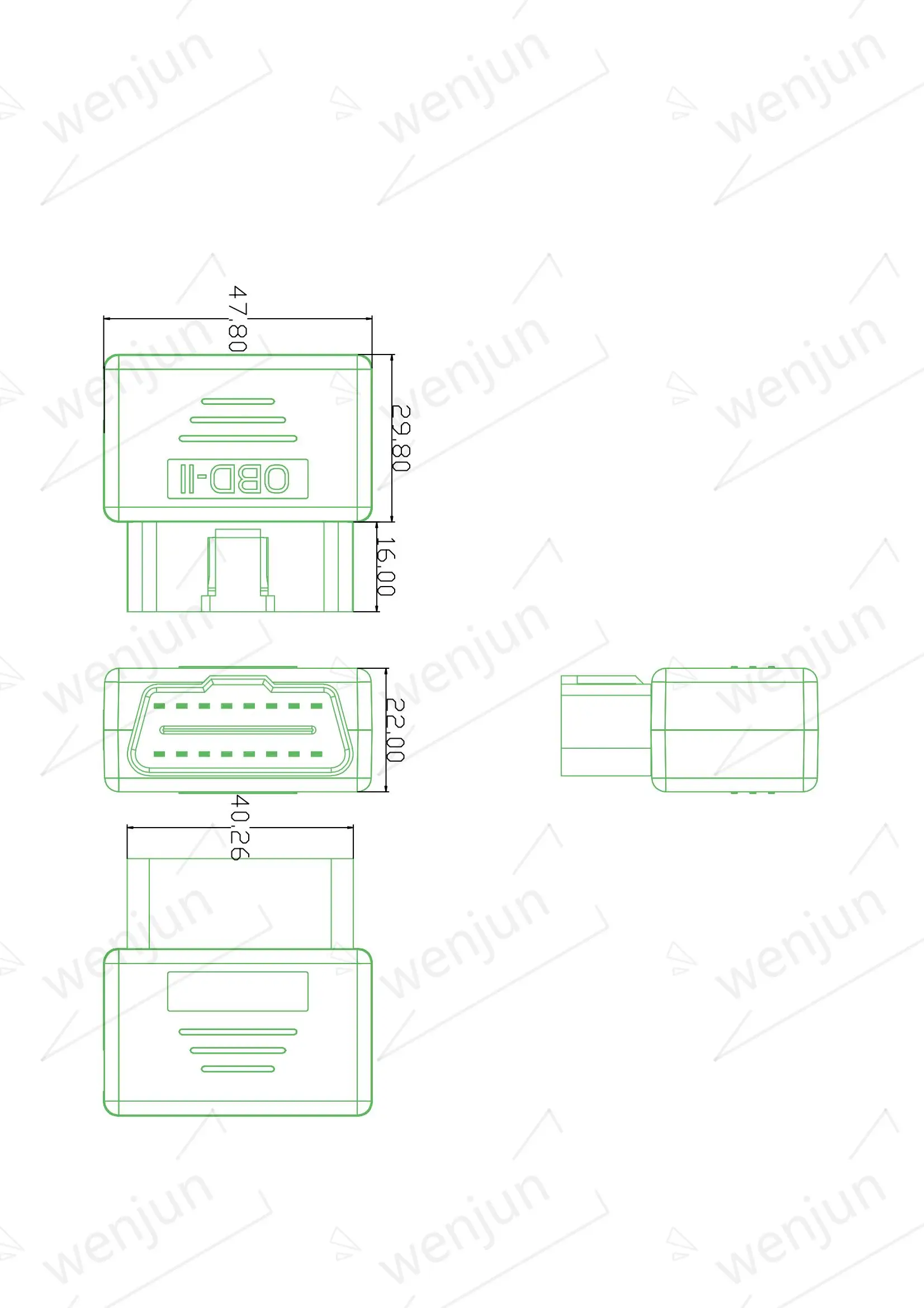 OBD Bent Pin Gold Plated Male Conn - 16pin OBD2 Adapter