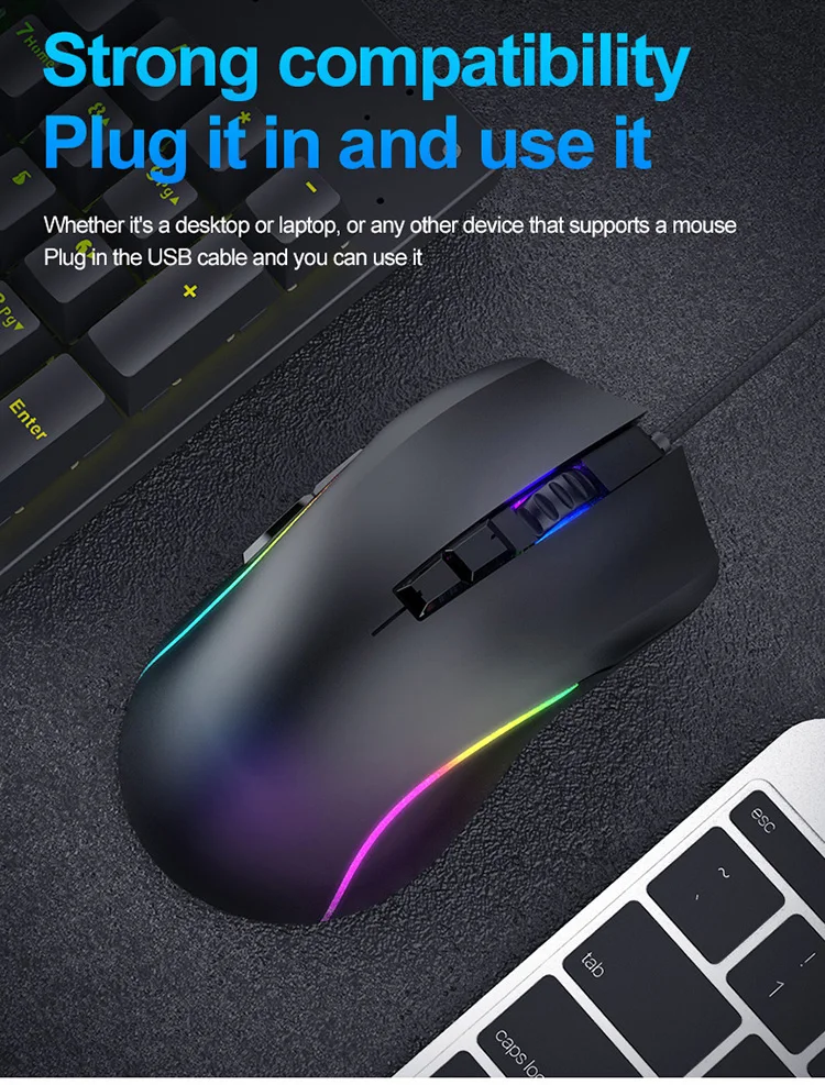 7200 Adjustable Dpi Ergonomic Chromatic Wired Gaming Mouse Computer ...