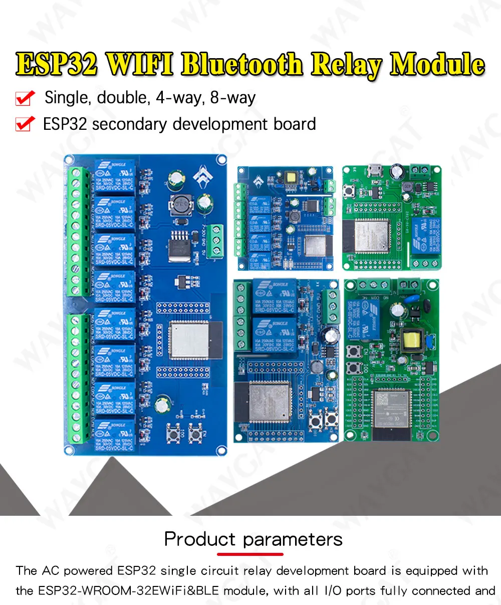 1/2/8 Channel Esp32 Wifi Bluetooth Ble Relay Module Ac90-250v/dc5-30v Power Supply Esp32-wroom ...