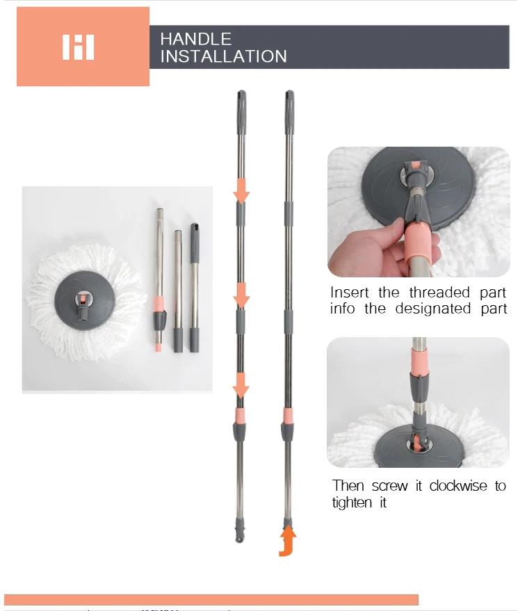 Holamopa Floor Mop and Bucket Set with Wringer System Spin Mop with Pedal 2 Mop Head Color Box ...