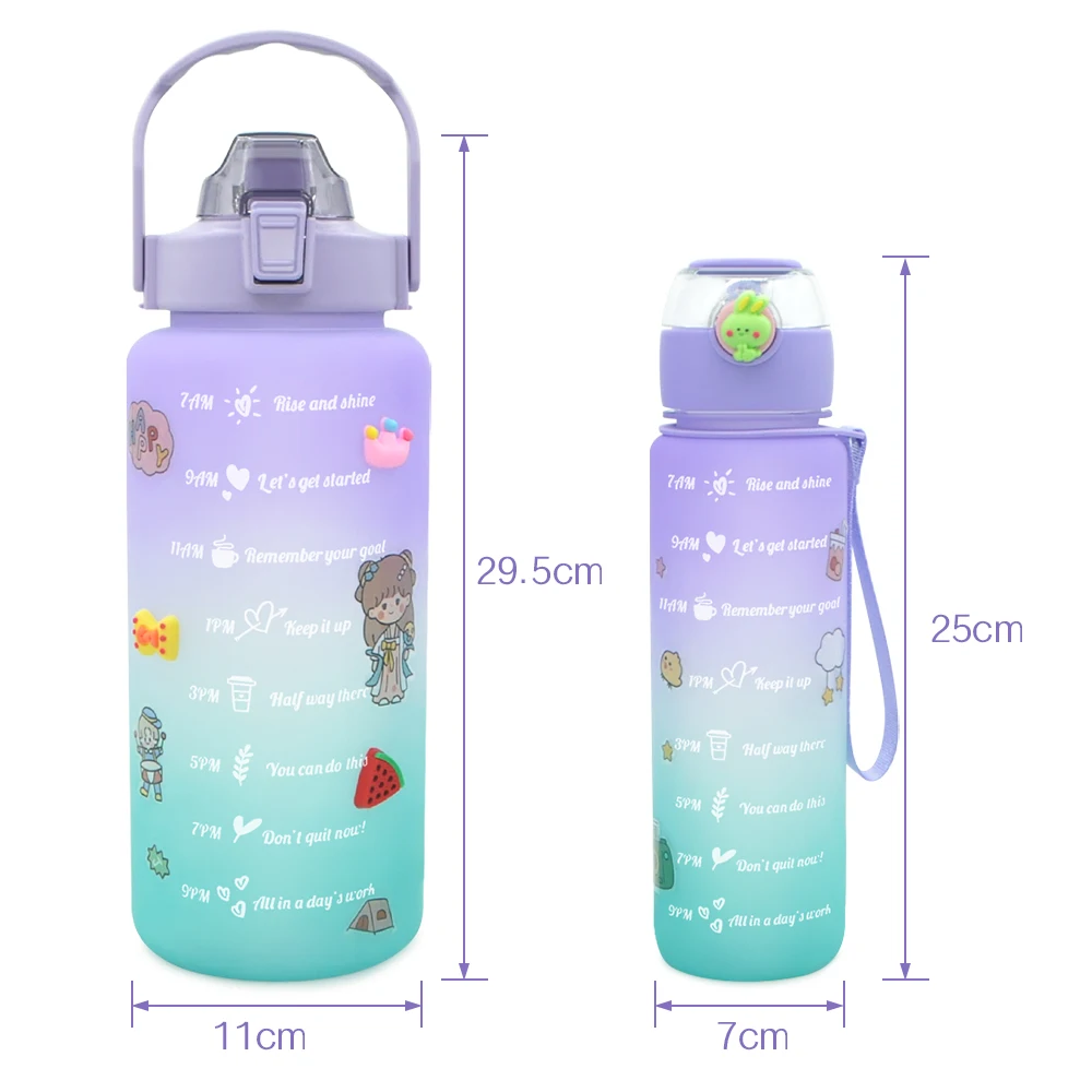 2 Pc Water Bottle Set Time Marker Plastic Drink Gym Gradient Motivation Botella De Agua De - Buy ...