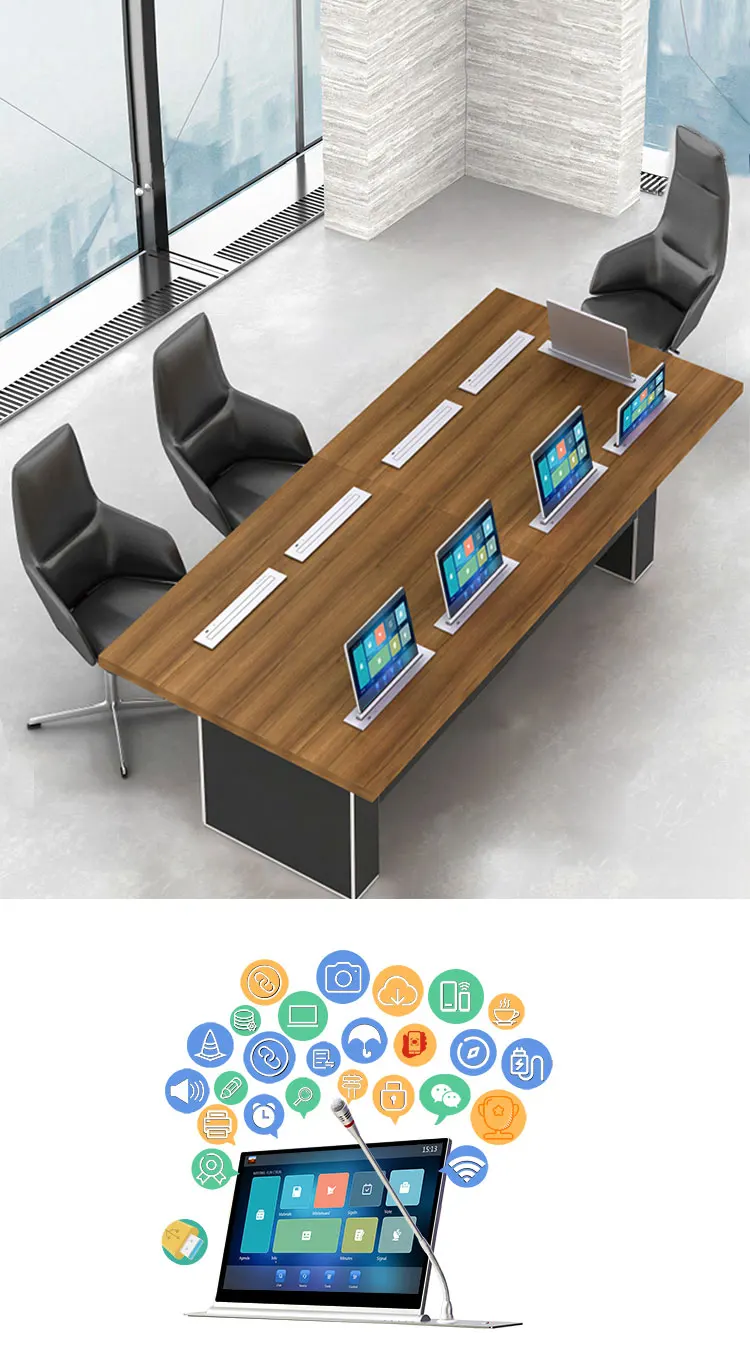 Motorized Retractable Lift Meeting Table & LCD Monitor - Foldable ...