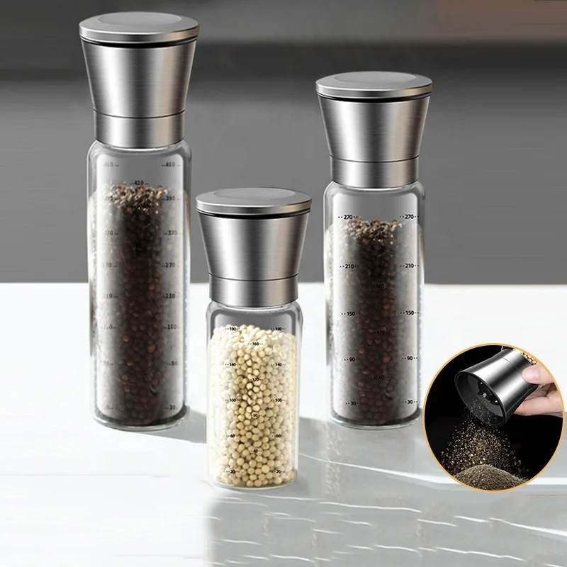 200ml,300ml,500ml High Borosilicate Glass Spice Jars Stainless Steel ...