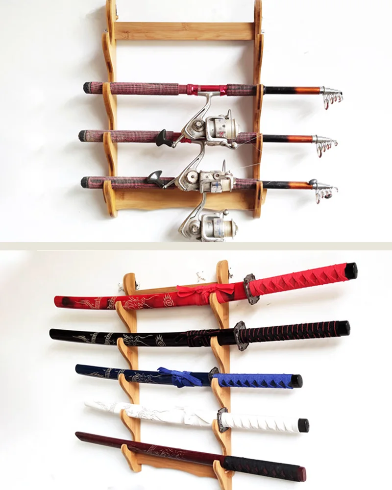 Wholesale Multi-storey Wall-mounted Swords Display Rack Wood Bamboo ...