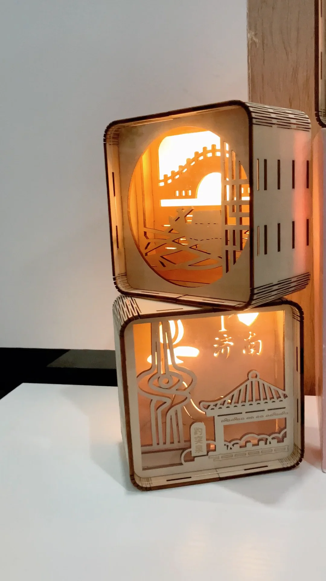 Wooden Night Light Multi-layer Shadow Box Laser Cutting For Home ...