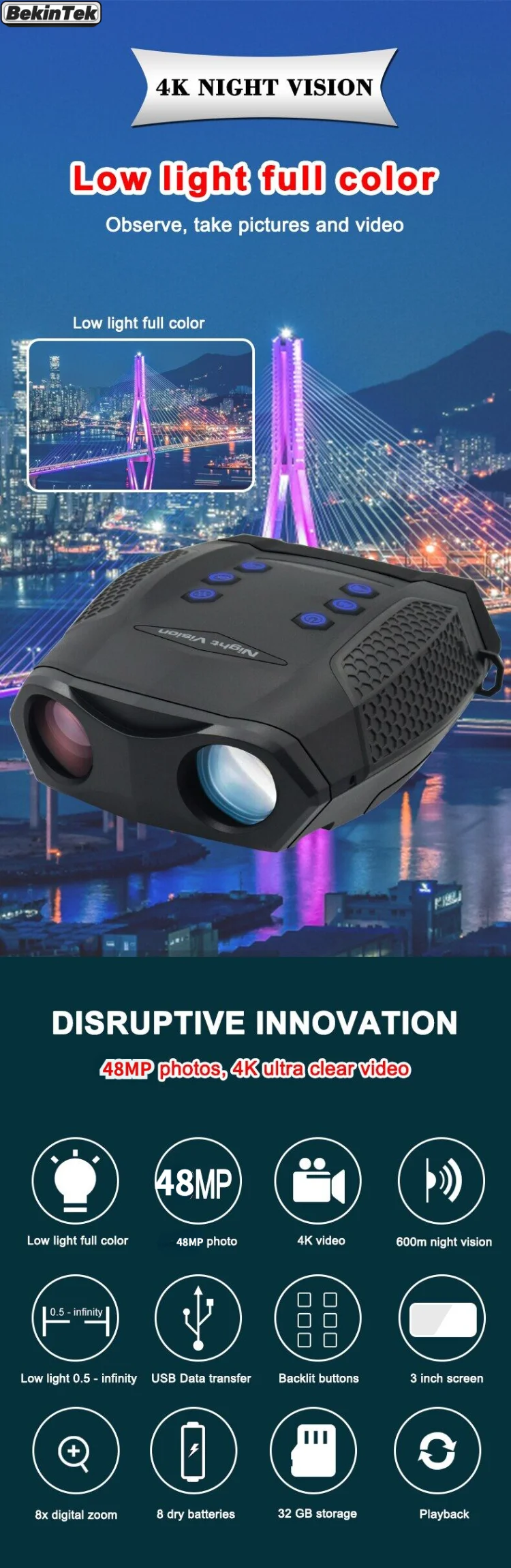 4k Night View Goggles Digital Infrared Telescope Ir Full Dark Observing ...