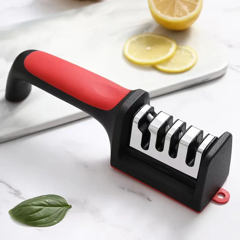 4-Segment Knife Sharpener Kitchen Household Multi-Functional Hand-Held Black Sharpening Stone ...