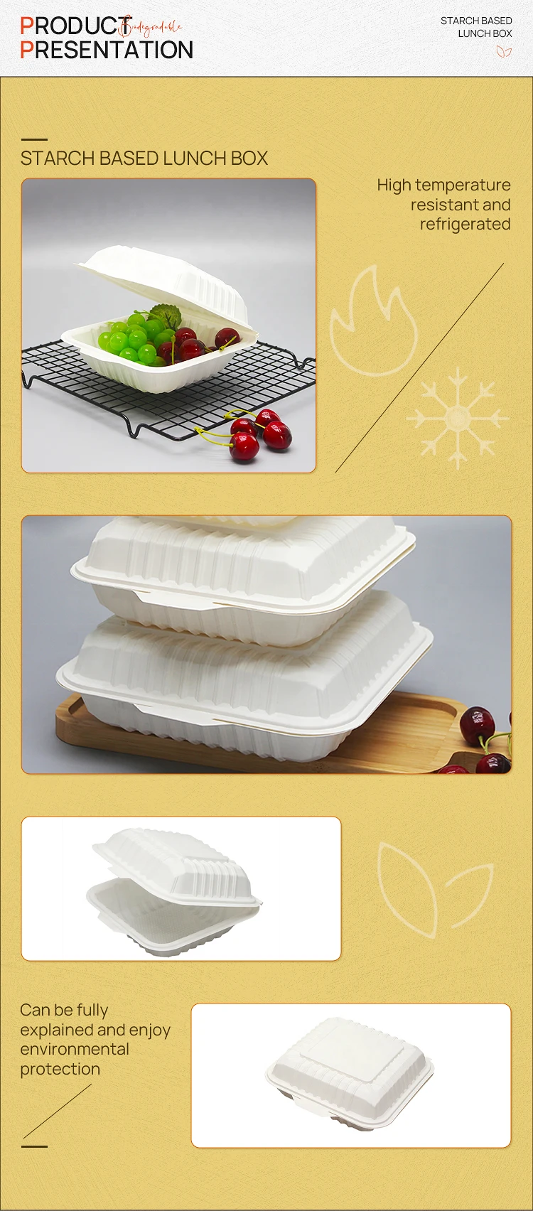 6 "8 "9" Biodegradable Cornstarch Burger Meal Box Takeaway Food Box ...