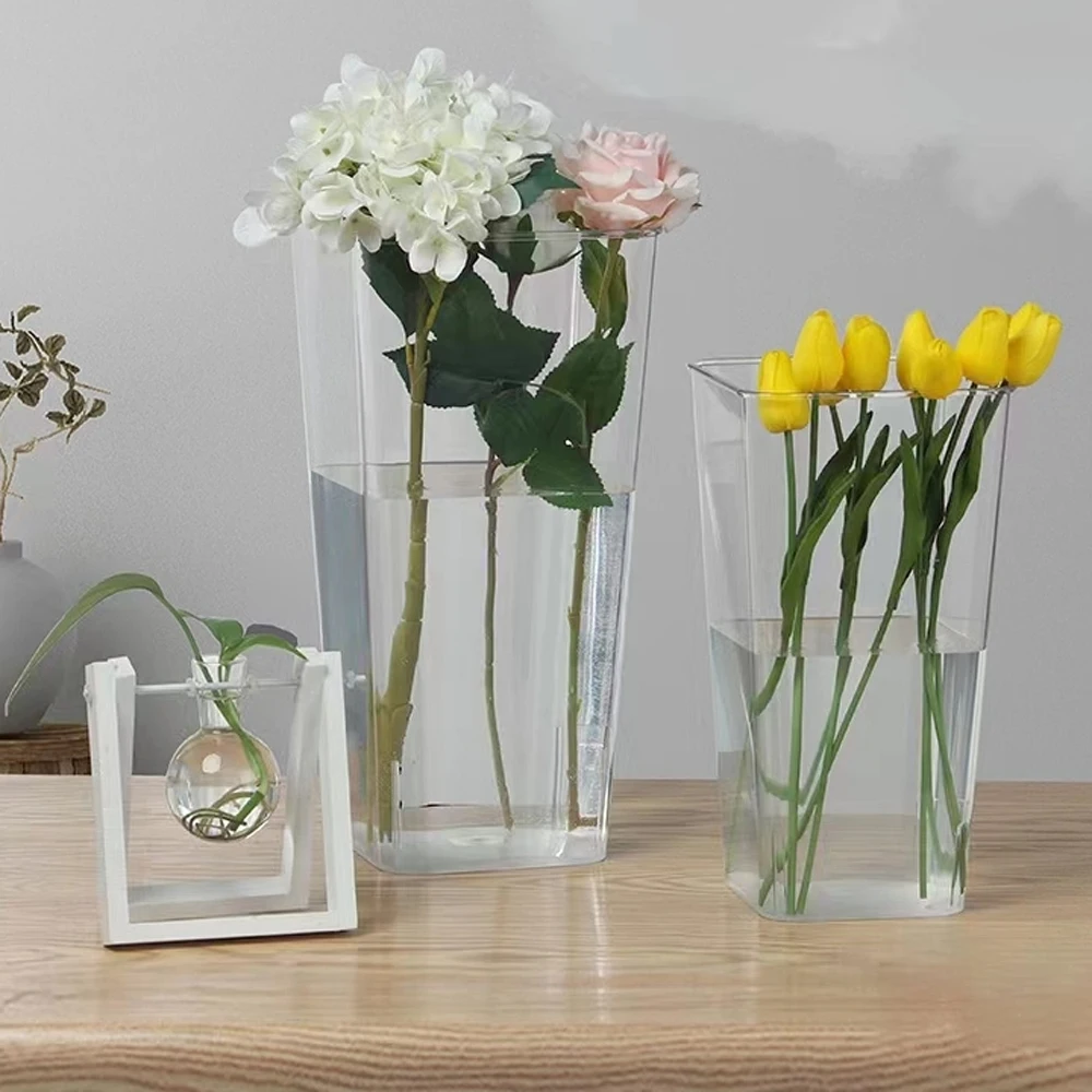 Modern Design Simple Clear Acrylic Flower Vase For Office Restroom ...