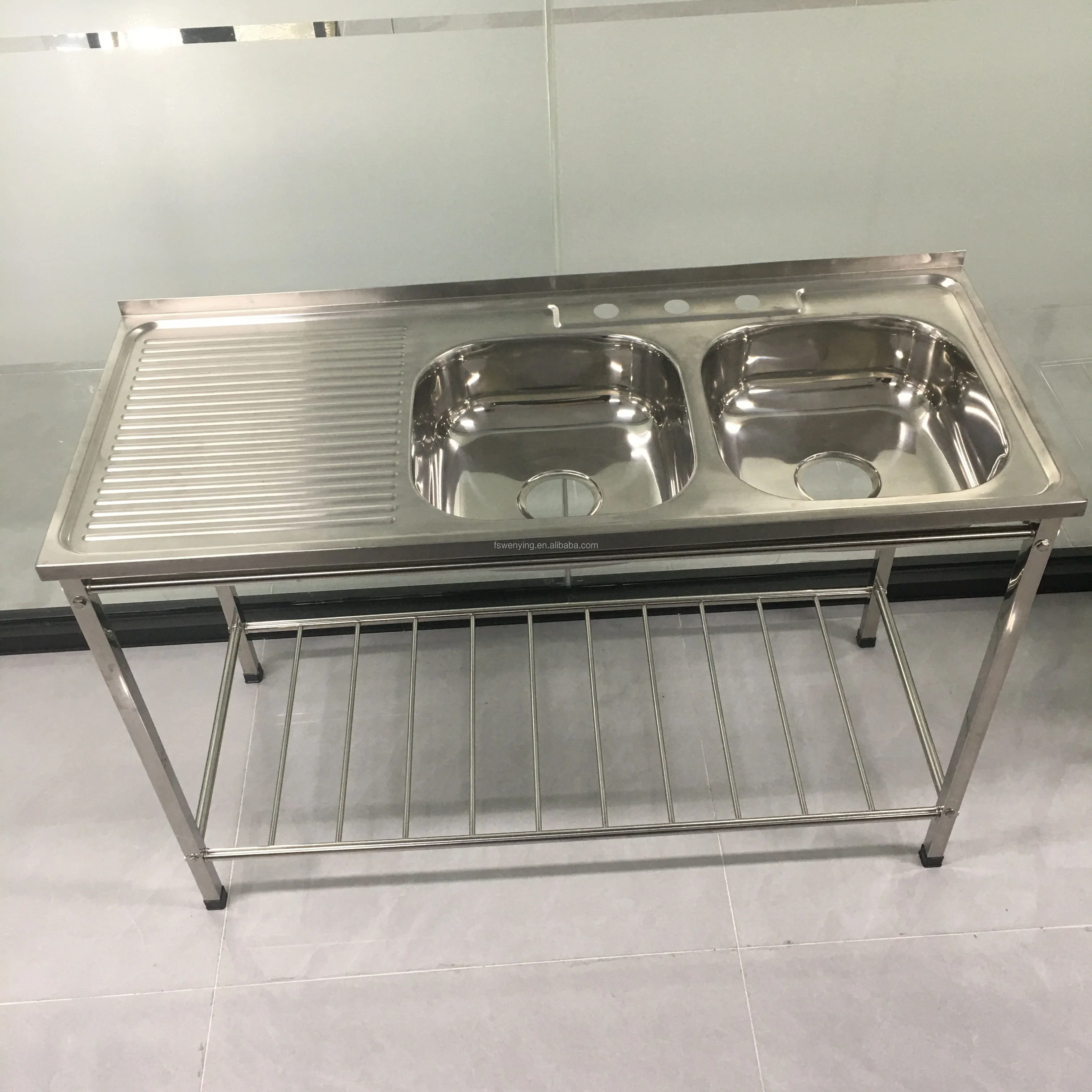 Double Bowl Kitchen Sink Free-standing Commercial Sink Modern Kitchen ...