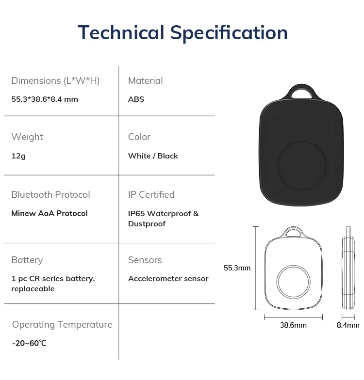 IP65 Waterproof BLE Aoa Rtls Bluetooth 5.1 Wearable Beacon
