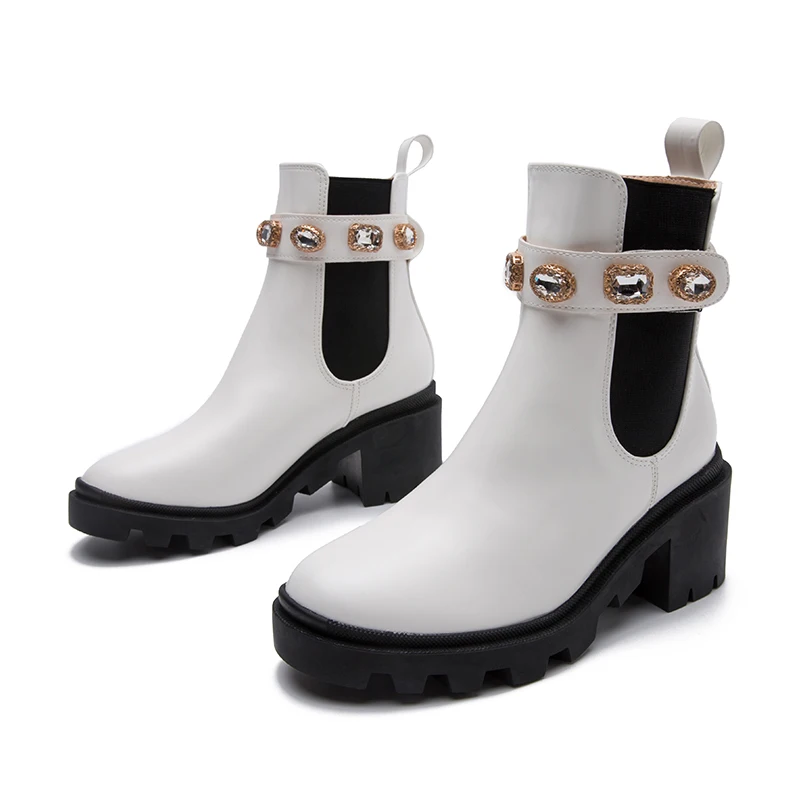 Wholesale Customized Big Size Chelsea Boots Women Jewel Chunky Heel ...