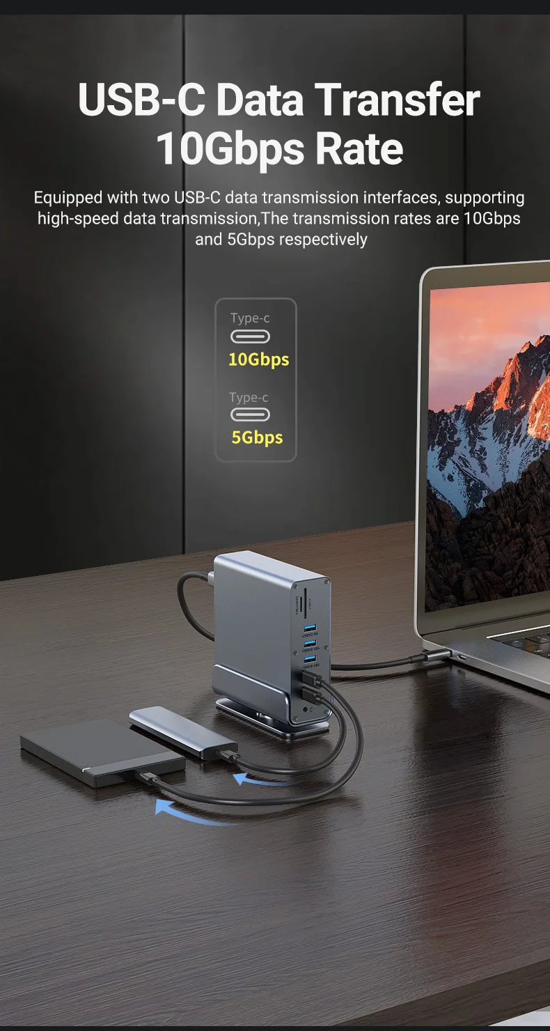 Desktop Upright Docking Station 15 in 1 Type C HUB - RTD2183
