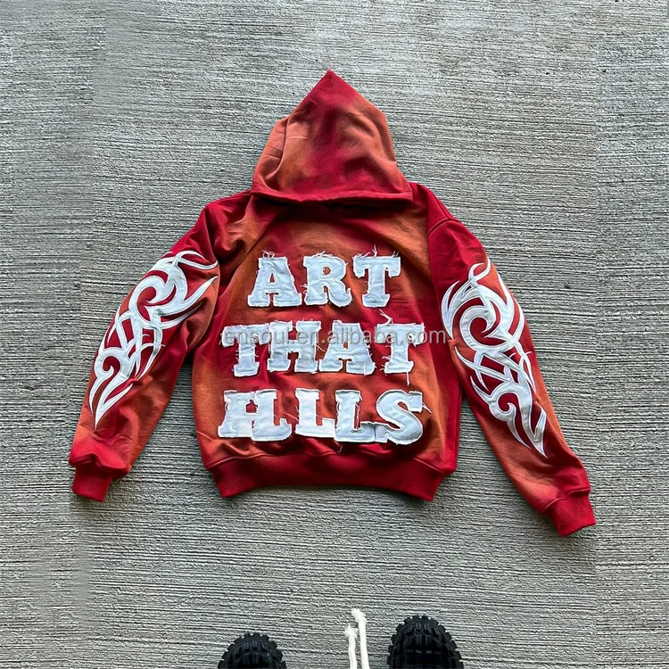 Custom Applique Embroidery Logo Distressed Unisex Hoodies Heavyweight ...