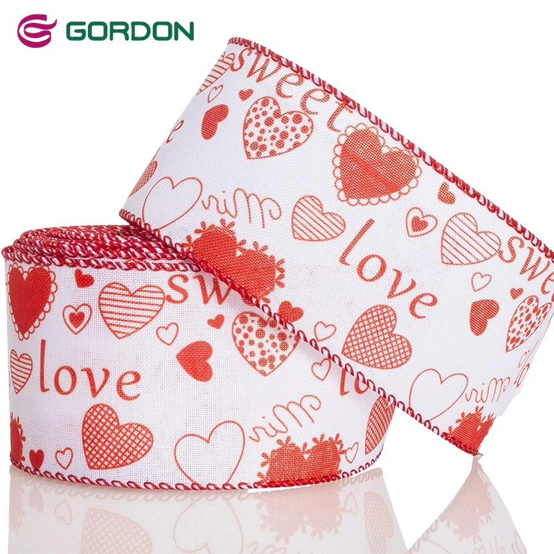 Gordon Ribbons Valentines Day Red Organza Sheer Ribbon Printed Heart ...