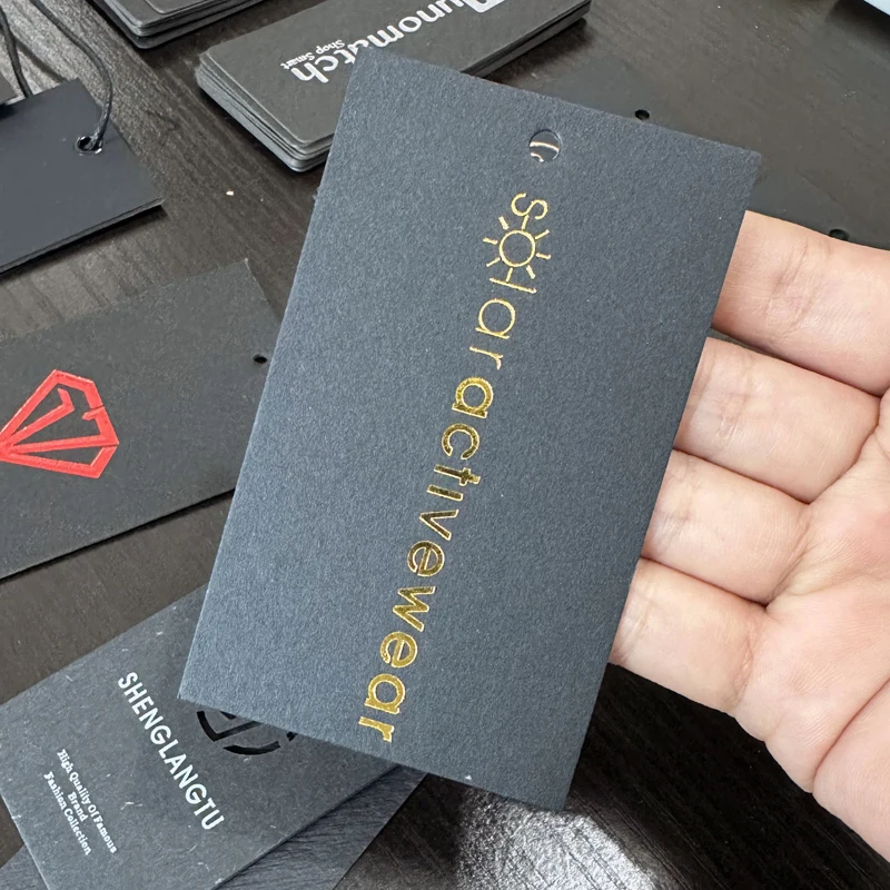 Thick Black Cardboard Embossed Swing Tag Clothing Garment Tags for Clothes