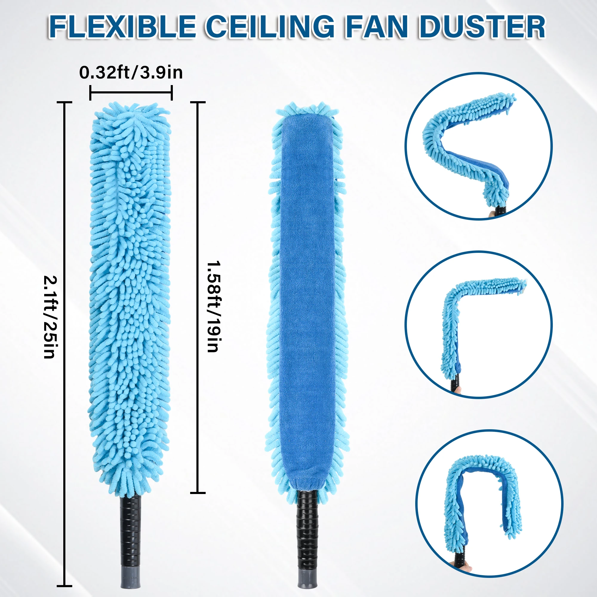 30 Foot Microfiber Duster Set,Extension Pole,3 Heads & Mini-duster ...