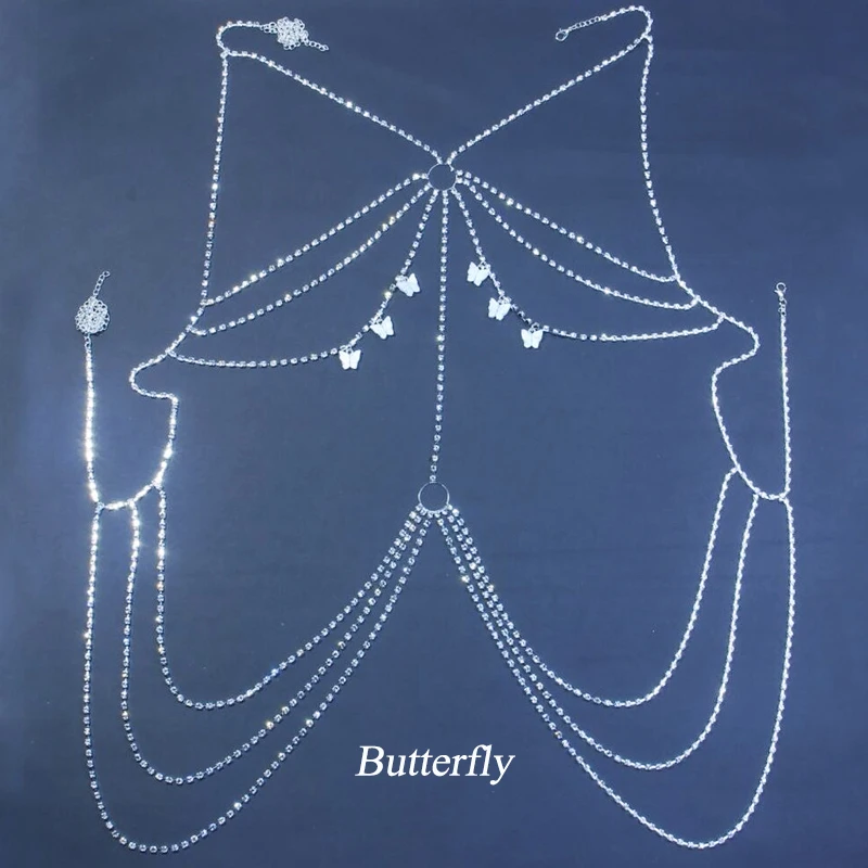 New Butterfly Jewelry Rhinestone Waist Body Chains Women