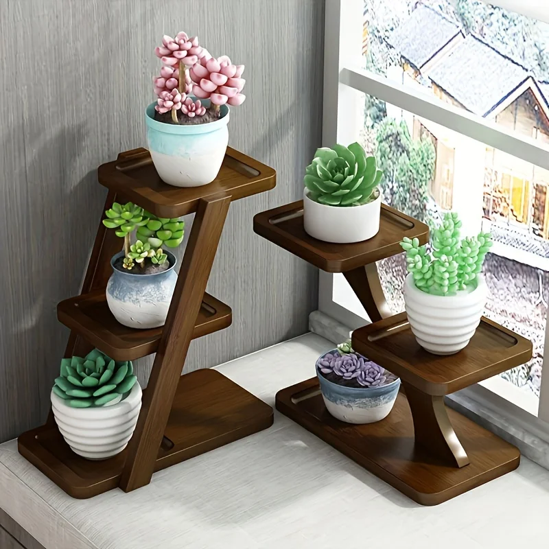 Desktop Plant Stand Indoor Bamboo Mini 3 Tiered Windowsill Shelf Desk ...