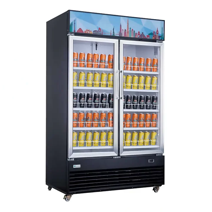 Double Glass Doors Soft Drink Cooler Commercial Display Upright ...