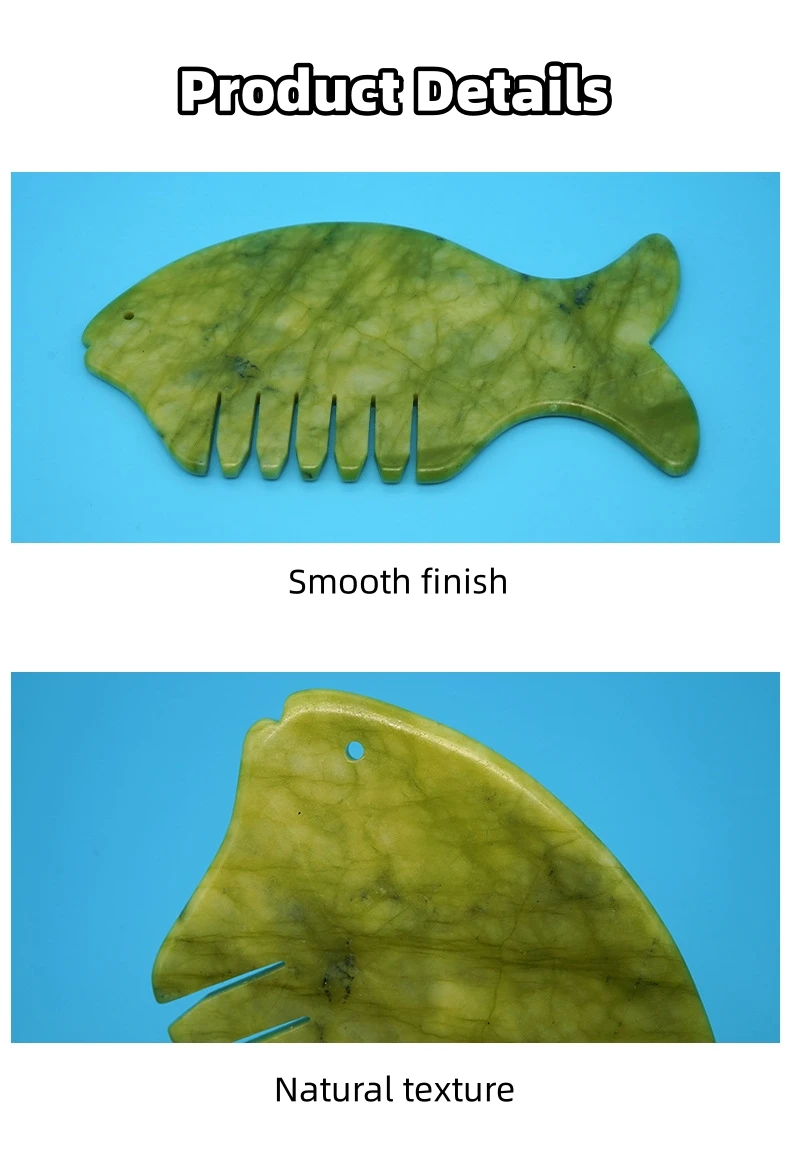 Hot Selling 2024 Fish Shape Natural Xiuyan Jade Gua Sha Scalp Massage ...