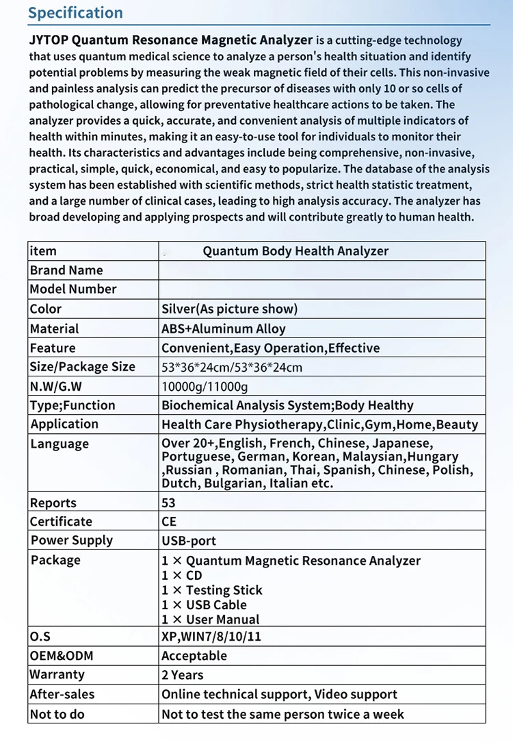 Quantum Resonance Generation Quantum Health Analyzer Magnetic Analyzer ...