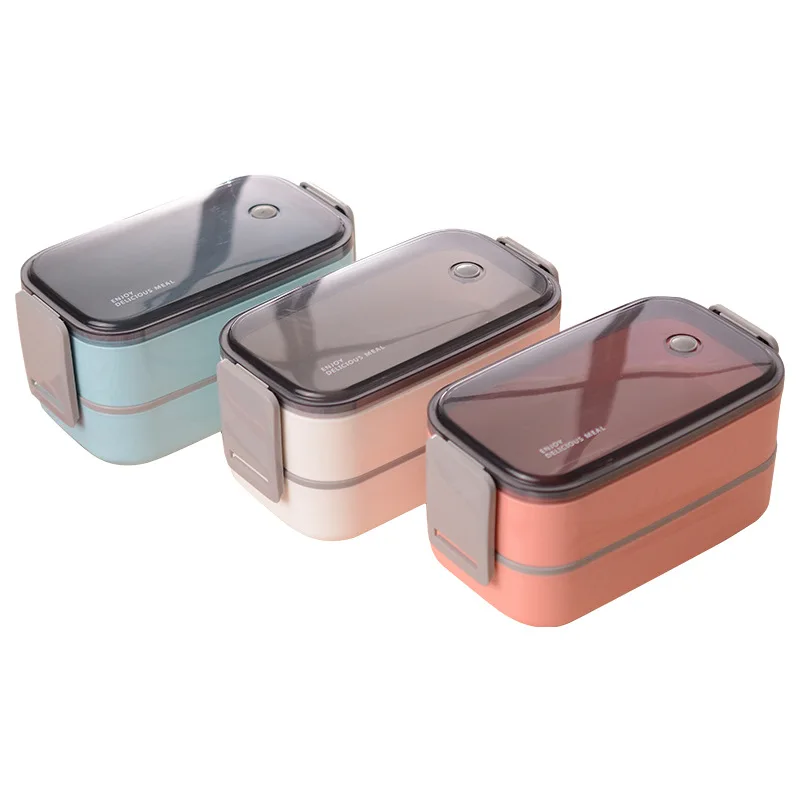 Wholesale Classic Bento Box 2 Layers Plastic Lunch Box With Cutlery Set ...