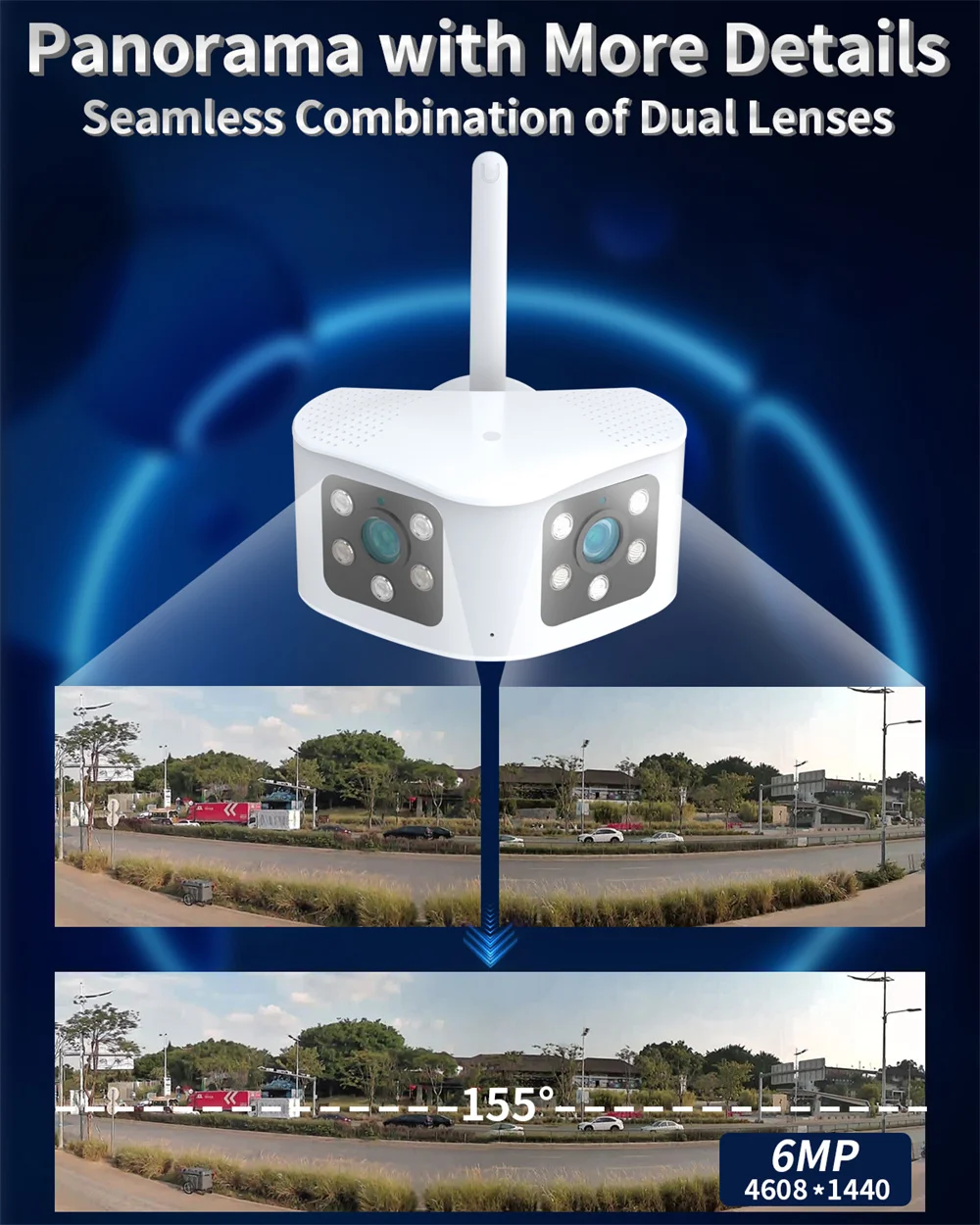 8MP 4K Dual Lens Panoramic Camera - Wide Angle & AI Detection