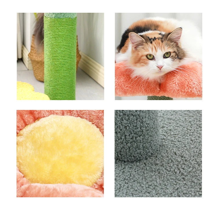 Large Xxl Tower Wooden Cat Tree With Plastic Sisal Flower Palm Design ...