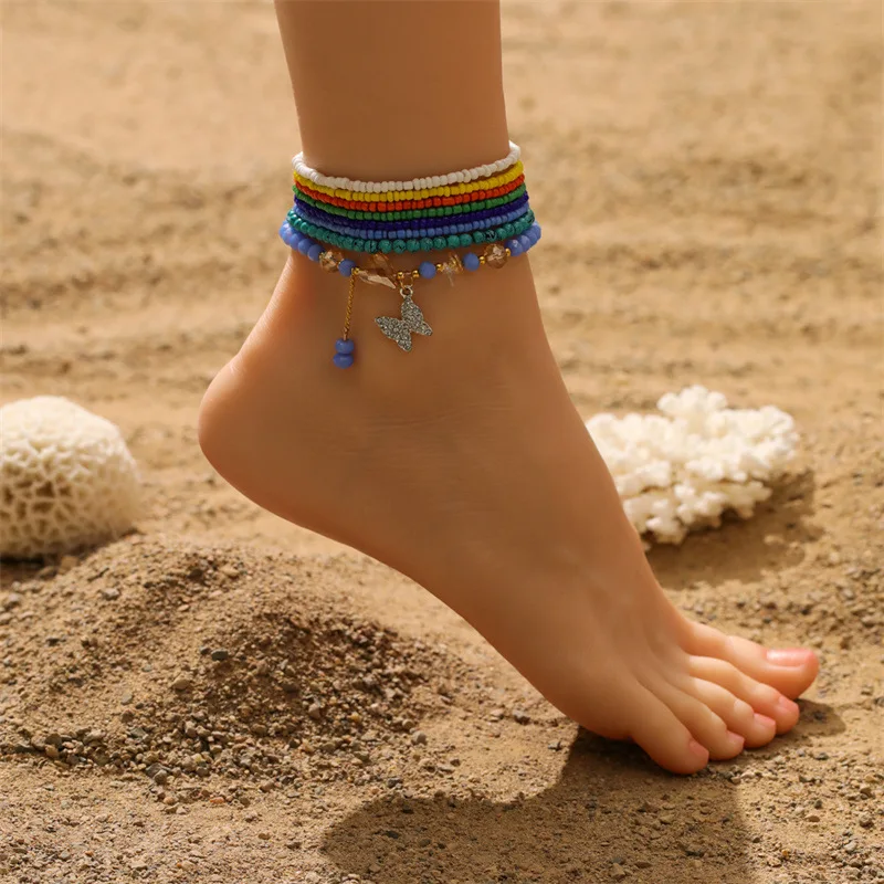 Supply Boho Fashion Colorful Seed Bead Heart Butterfly Beach Anklet Set ...