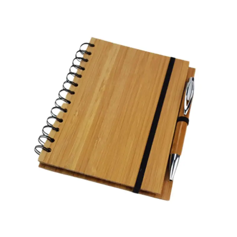 Eco-friendly Spiral Bamboo Cover Notebook With Pen Customized Recycled ...