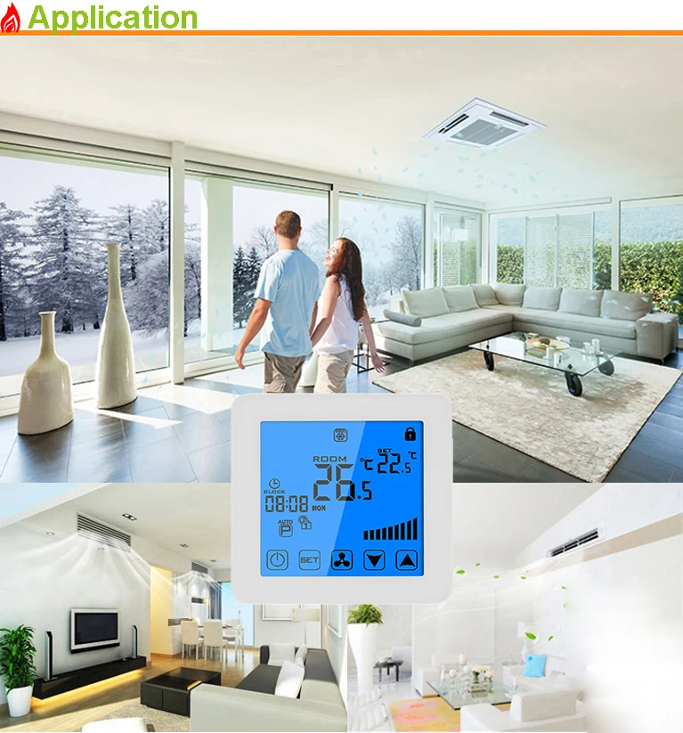 Modbus RS485 Touch Screen FCU Modulating Thermostat with Remote ...