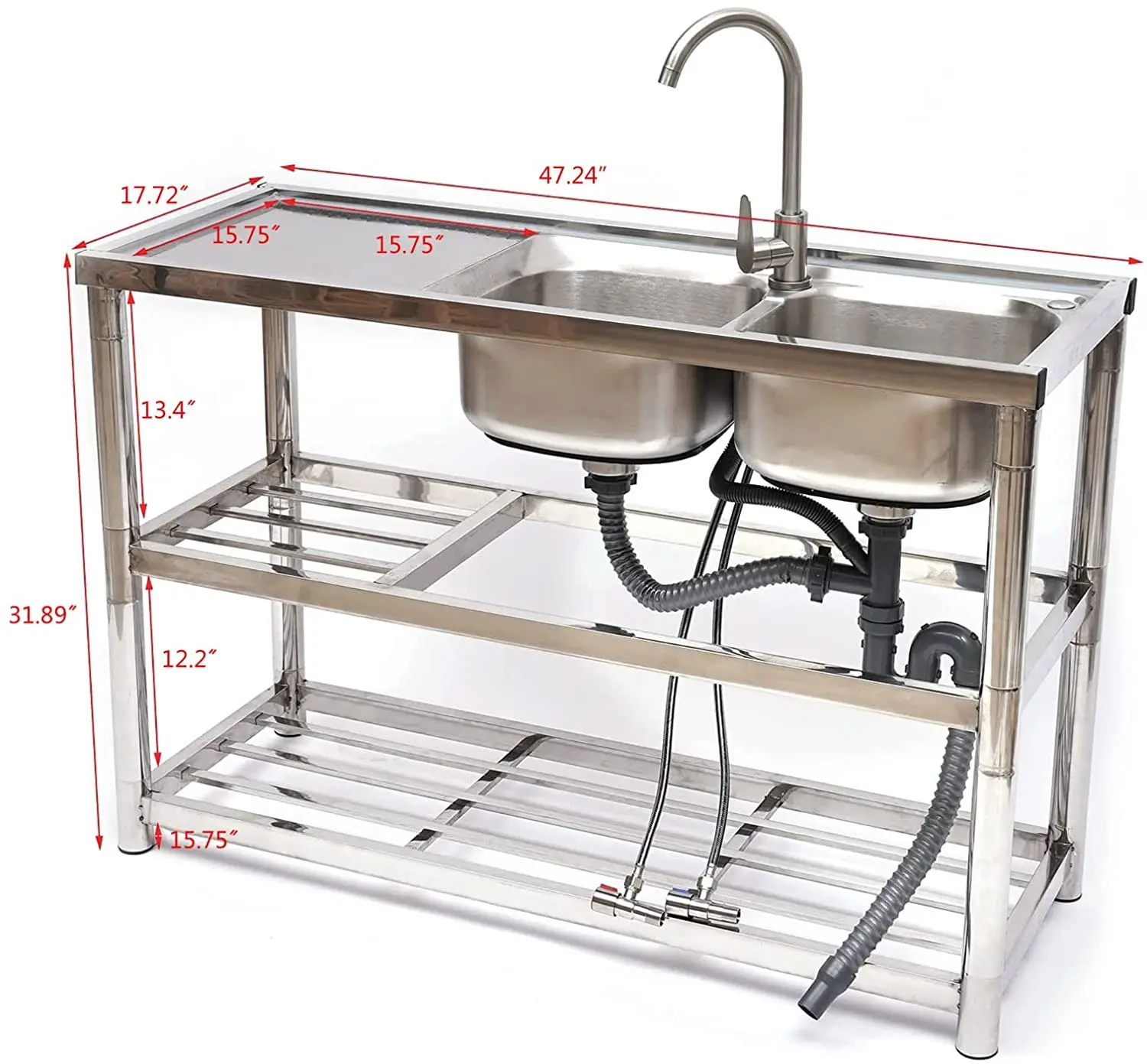 Customized Stainless Steel Table with Double Dish Wash Basin