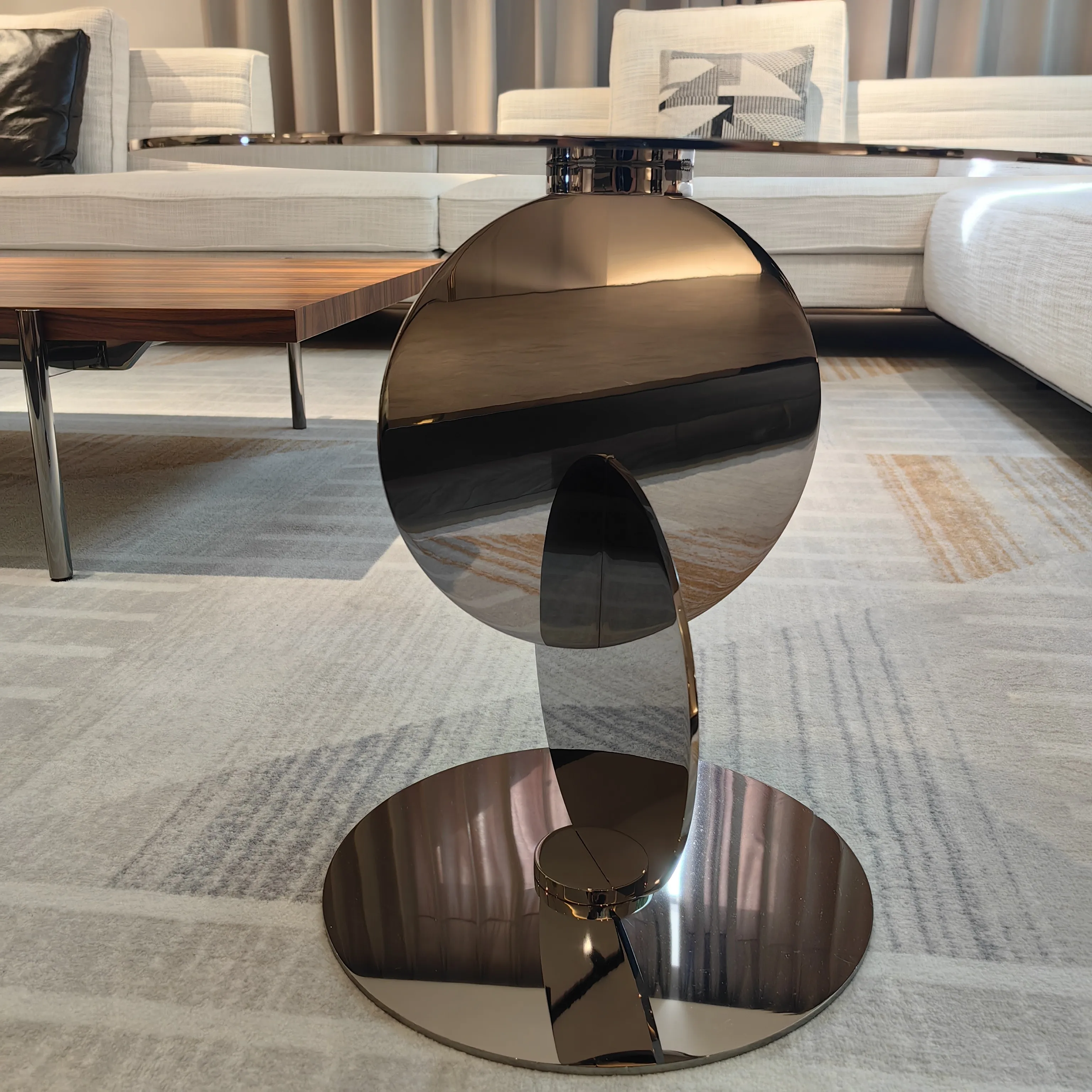 Modern Stainless Steel In Mirror Grey Color Coffee Circle Side Table ...