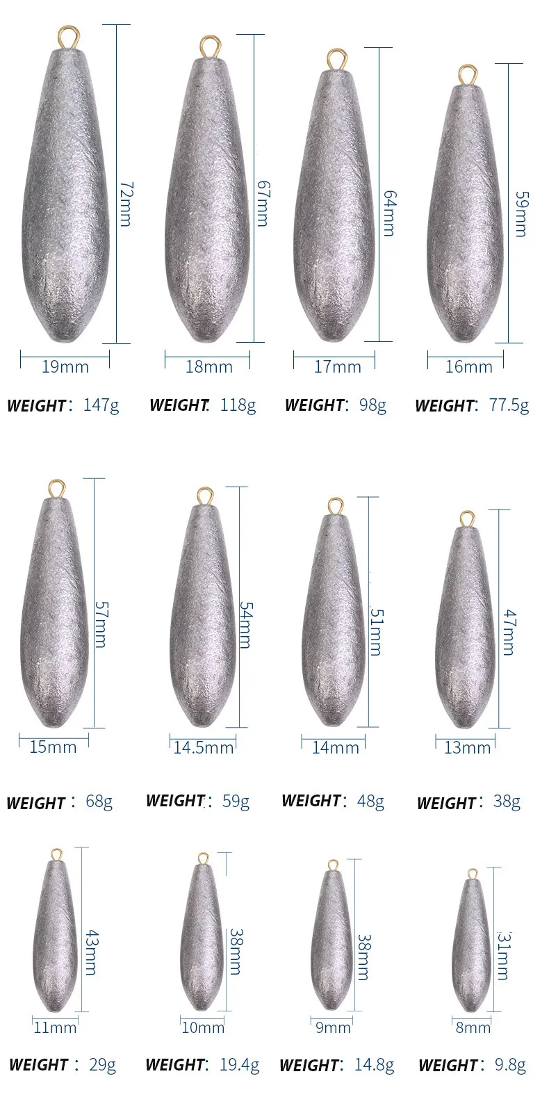 Fishing Lead Sinkers Water Drop Shape Weights Sinkers With Ring Casting Fishing Accessories For ...