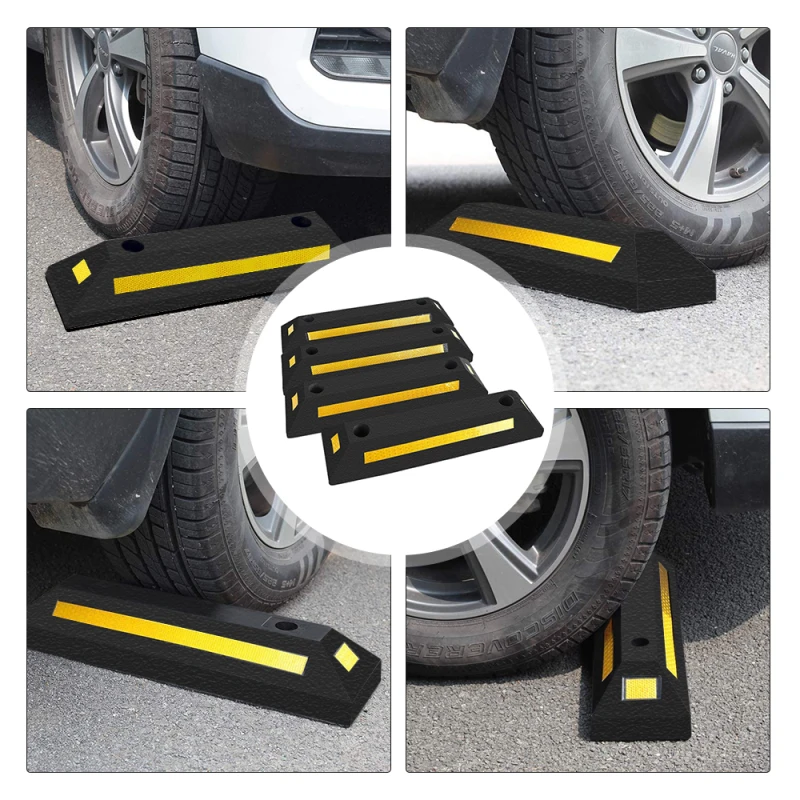 Parking Stop Car Wheel Lot Rubber Stoppers - Reflective & Durable
