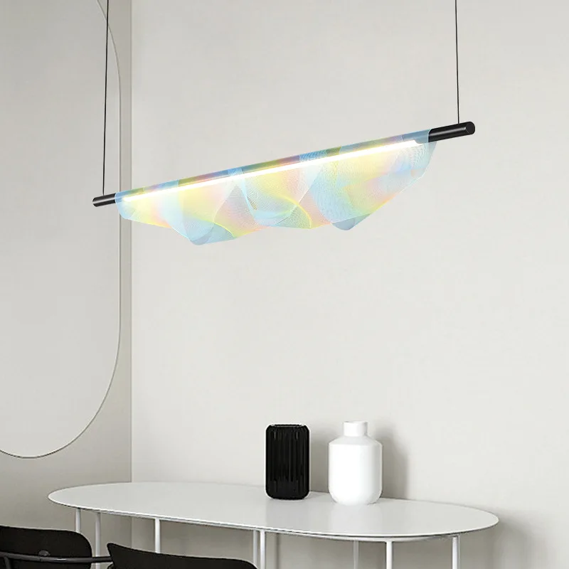 Modern Rainbow Pendant Light Netting Shade Colorful Strip Chandelier ...