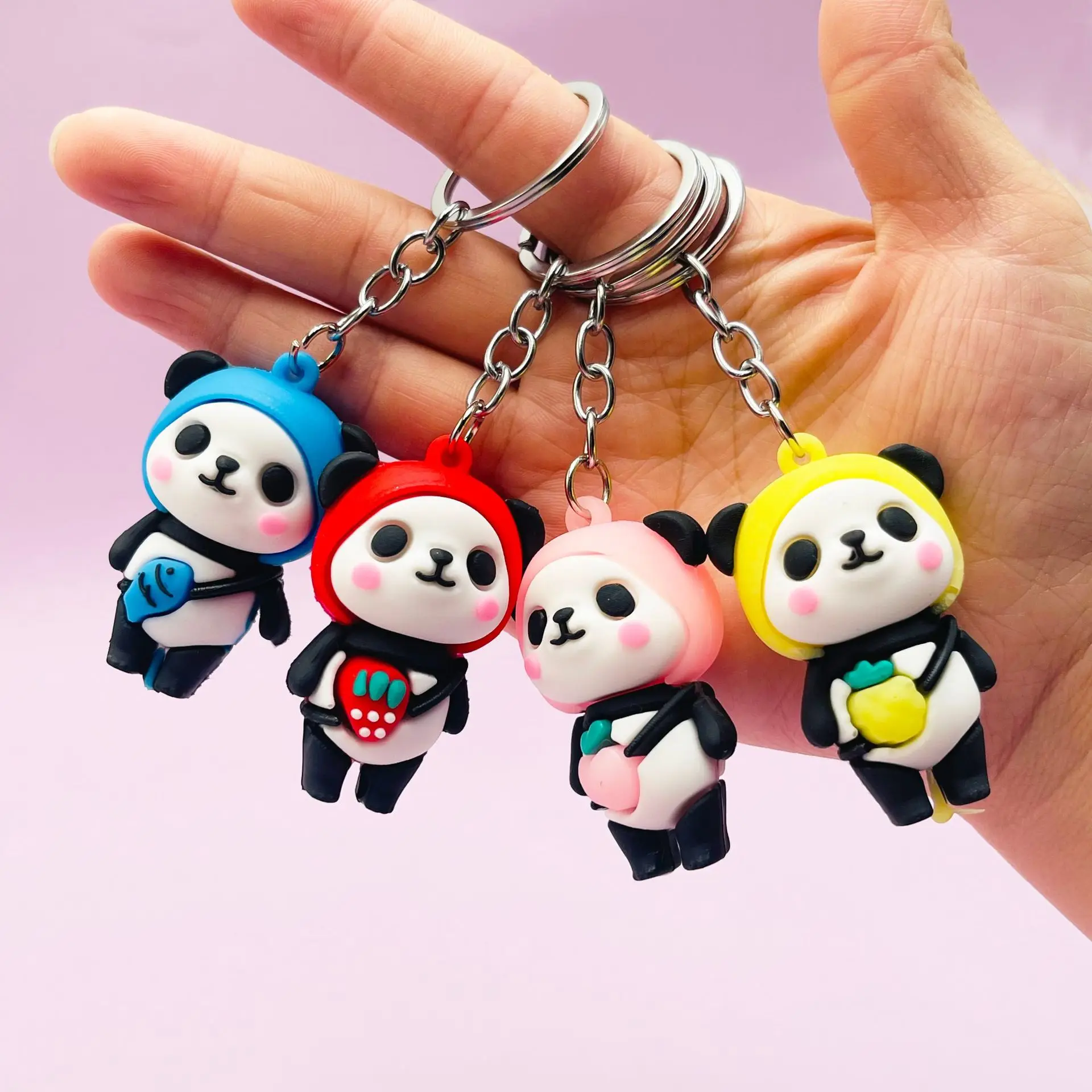 Soft Rubber Panda Keychain Cute Cartoon 3D PVC Panda Doll Key Chains ...