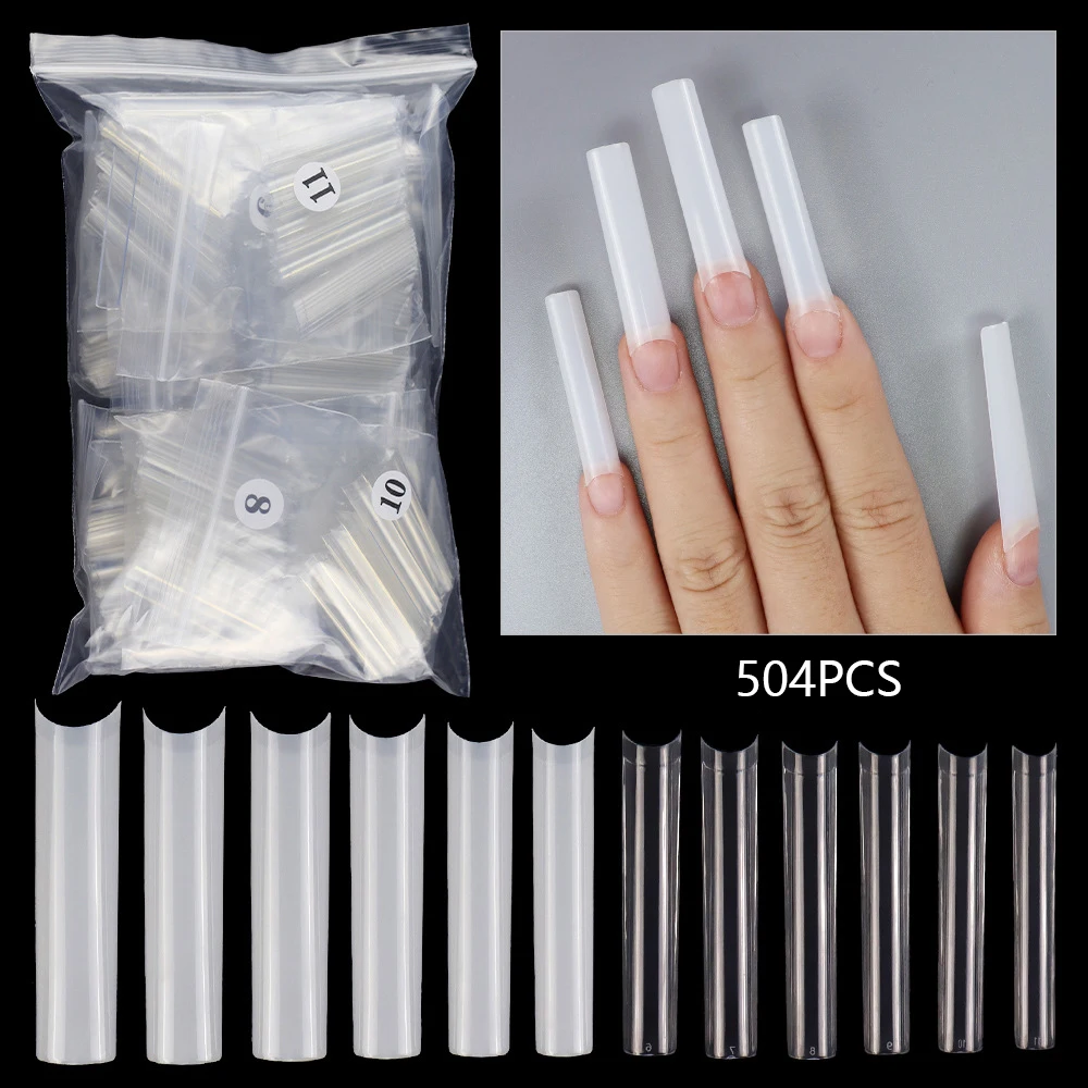 504pcs Seamseless Square Nail Tip Non C Curve Xxl Xxxl Square Straight ...