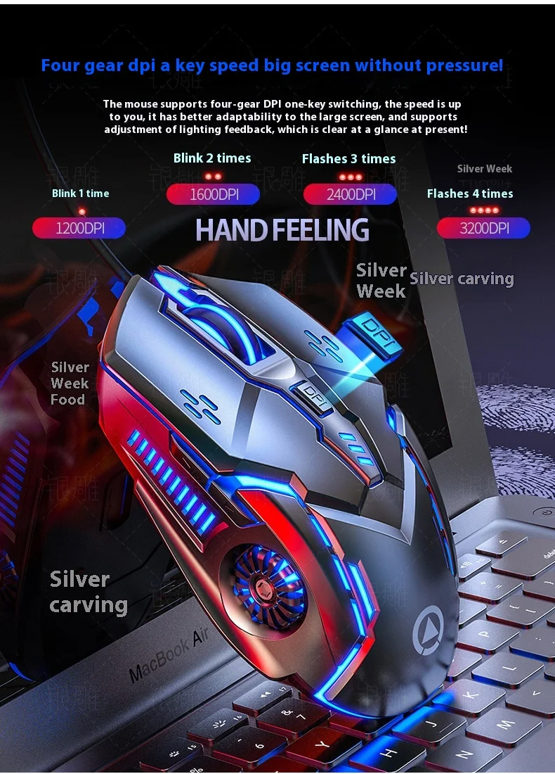 Gaming Mouse Wired Mute Mouse Gamer Mice 6button Luminous
